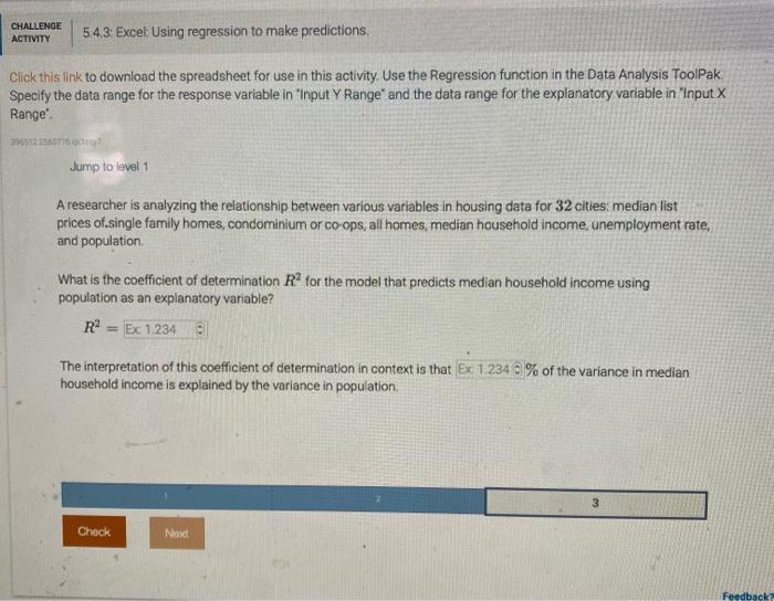 Solved CHALLENGE ACTIVITY 5.4 3: Excel Using regression to | Chegg.com