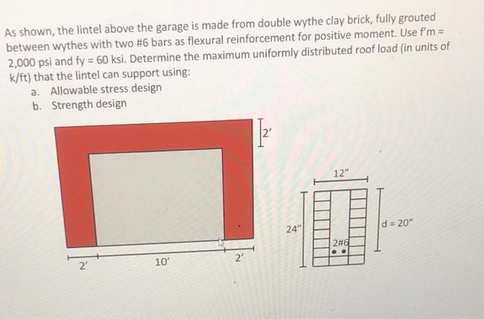 Solved As shown, the lintel above the garage is made from | Chegg.com
