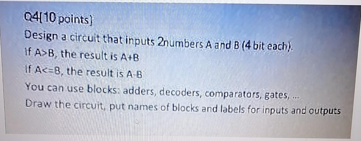 Solved Q4[10 ﻿pointsDesign a circult that inputs 2numbers A | Chegg.com