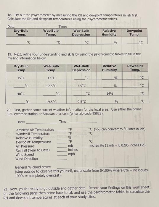 Solved 18. Try out the psychrometer by measuring the RH and | Chegg.com