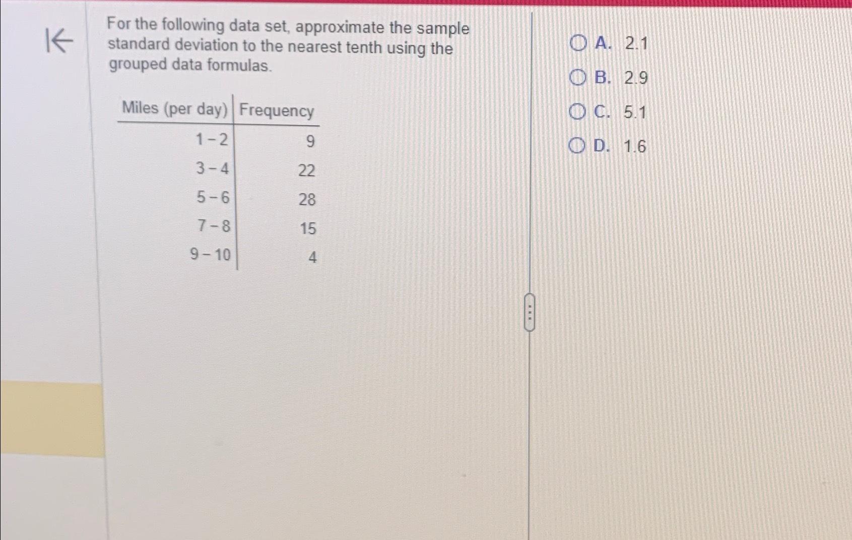 Solved For the following data set, approximate the sample | Chegg.com