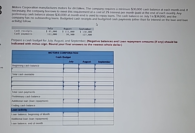 Solved Motors Corporation manufactures motors for dirt | Chegg.com