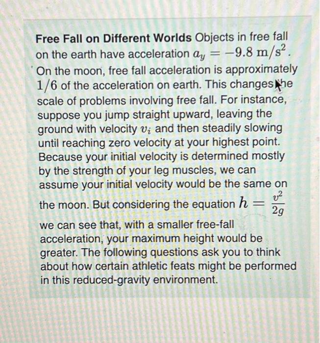 Solved Free Fall on Different Worlds Objects in free fall on | Chegg.com