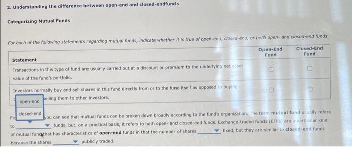 Solved 2. Understanding the difference between open-end and | Chegg.com
