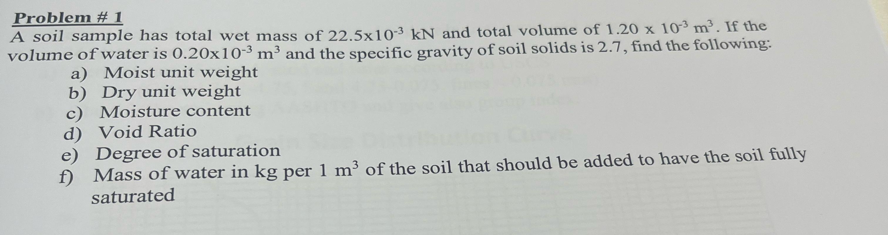 Solved Problem # 1A soil sample has total wet mass of | Chegg.com
