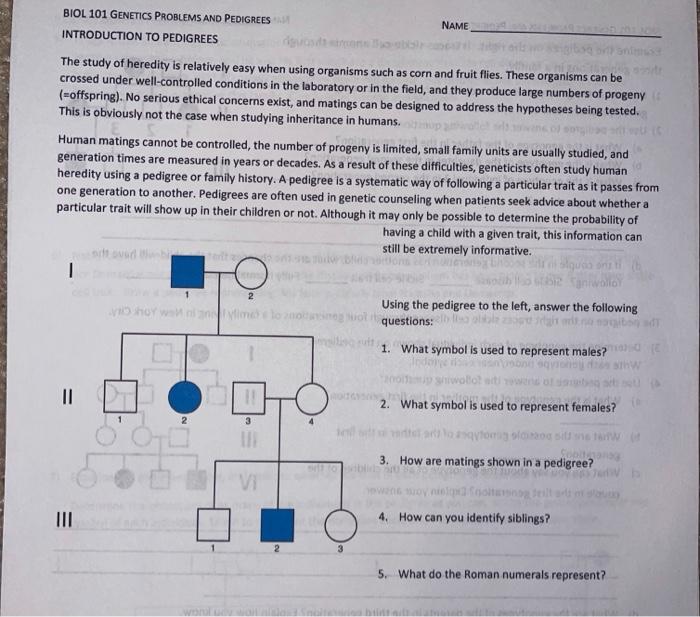 Solved BIOL 101 GENETICS PROBLEMS AND PEDIGREES INTRODUCTION | Chegg.com