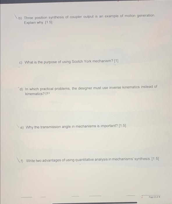 Solved b) Three position synthesis of coupler output is an | Chegg.com