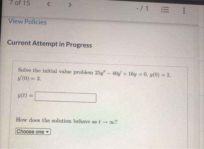 Solved Current Attempt in Progress Solve the initial value | Chegg.com