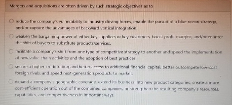 Solved Mergers and acquisitions are often driwen by such | Chegg.com