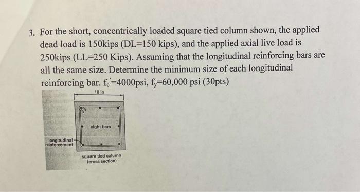 Solved 3. For the short, concentrically loaded square tied | Chegg.com