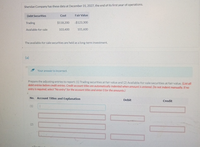 Solved Sheridan Company has these data at December 31, 2027, | Chegg.com