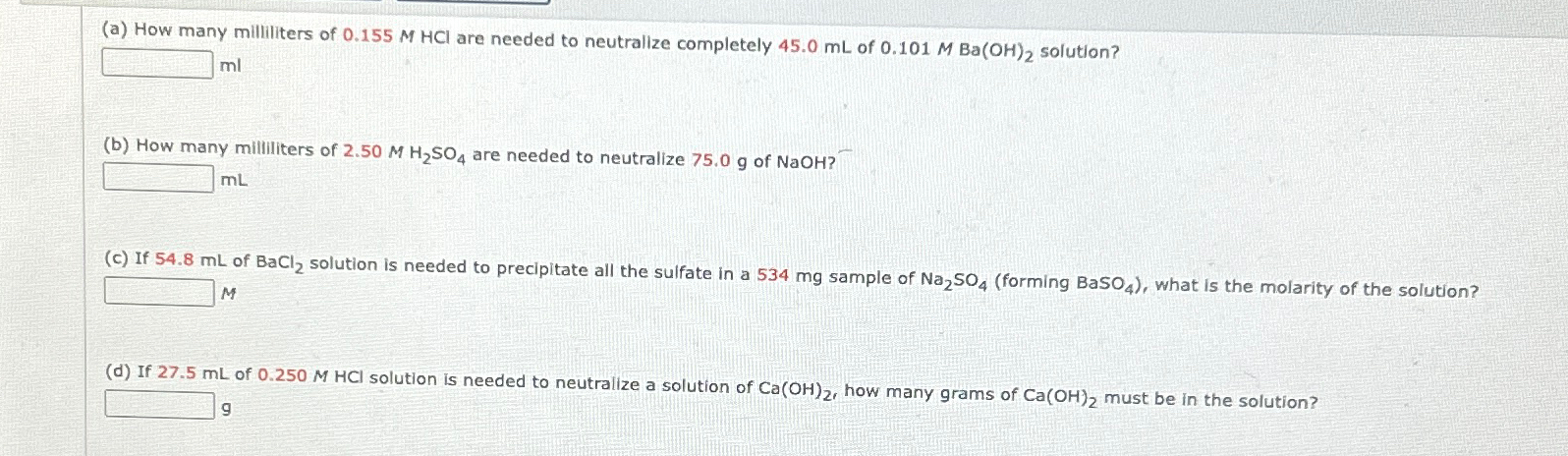 Solved (a) ﻿How many milliliters of 0.155MHCl ﻿are needed to | Chegg.com