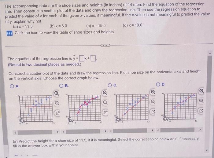 Solved The accompanying data are the shoe sizes and heights | Chegg.com