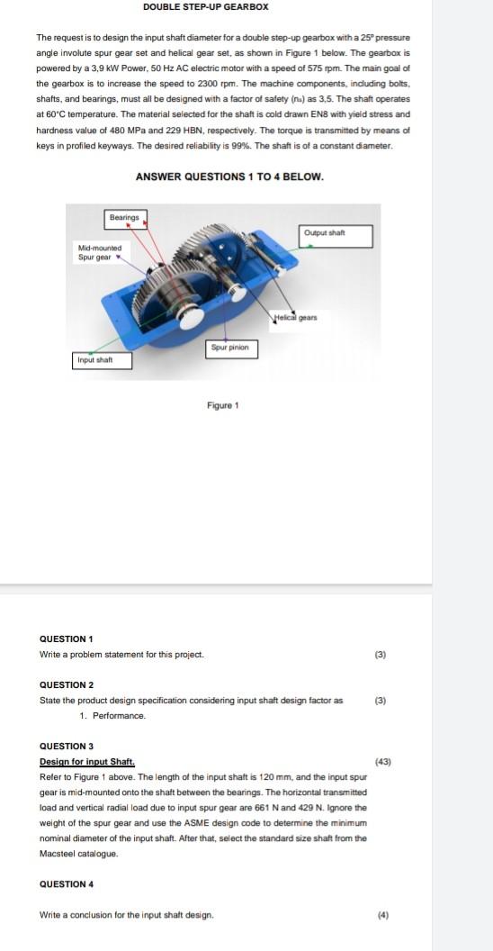 Solved DOUBLE STEP-UP GEARBOX The request is to design the | Chegg.com
