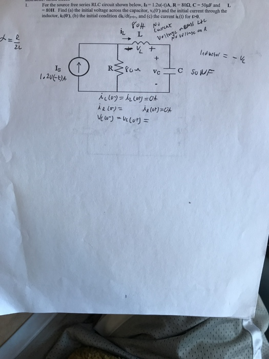 Solved For the source free series RLC circuit shown below, | Chegg.com