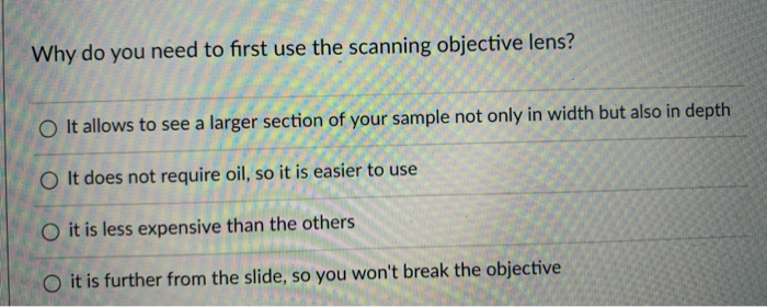 Solved Why do you need to first use the scanning objective | Chegg.com