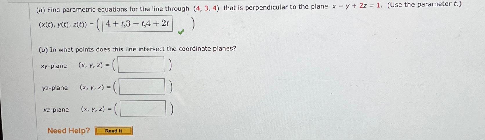 Solved (a) ﻿Find parametric equations for the line through | Chegg.com