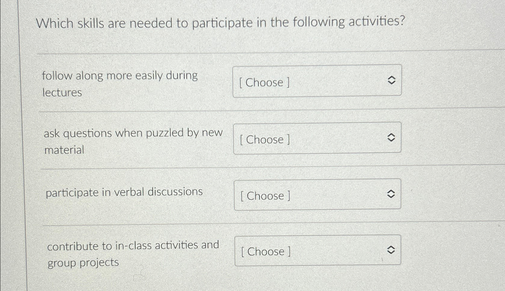 Solved Which skills are needed to participate in the | Chegg.com