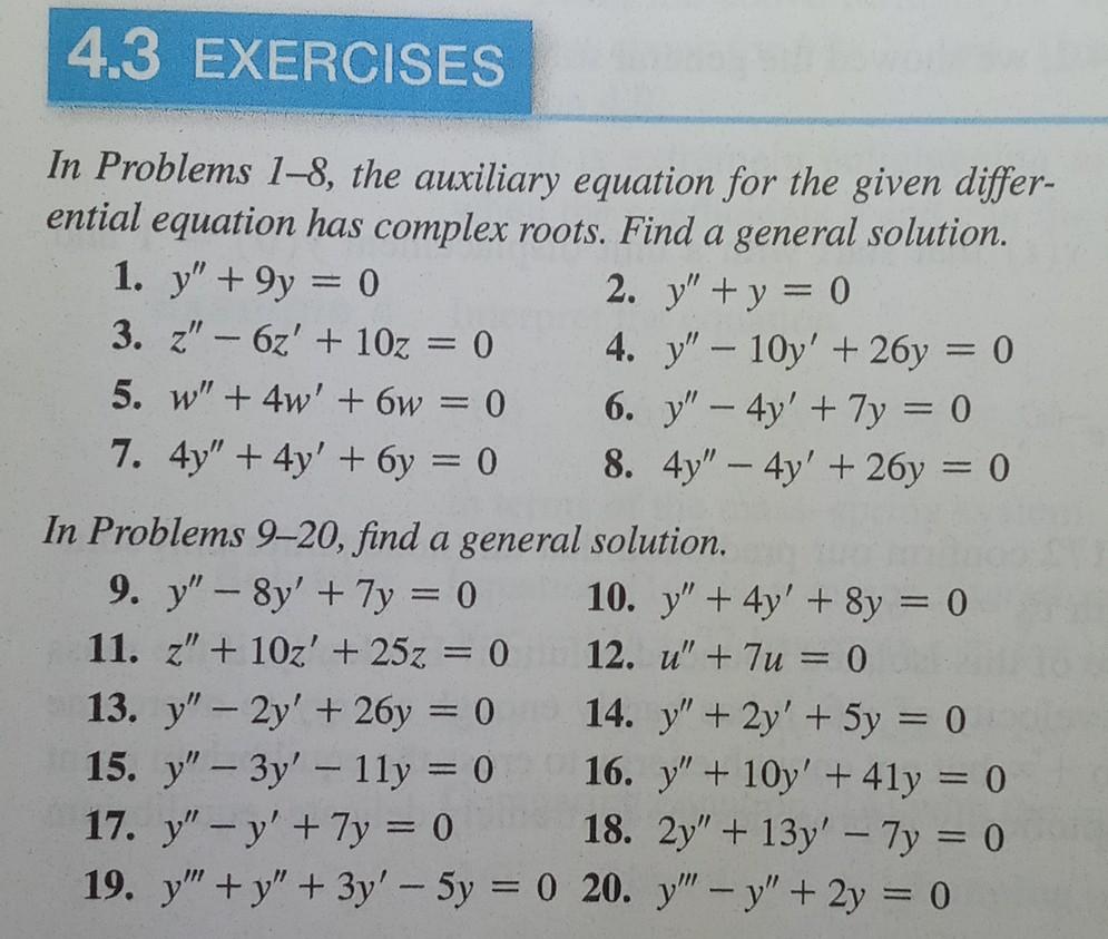 Solved 4.3 EXERCISES In Problems 1-8, the auxiliary equation | Chegg.com