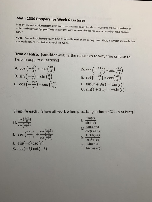 Solved Math 1330 Poppers for Week 6 Lectures Student should | Chegg.com