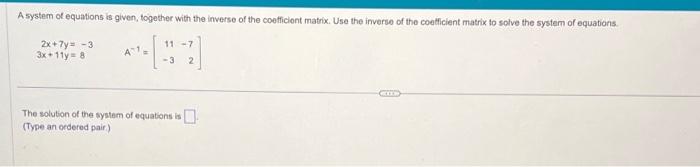 Solved A system of equations is given, together with the | Chegg.com