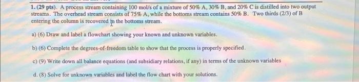 Solved 1. (29 pts). A process stream containing 100 mol/s of | Chegg.com
