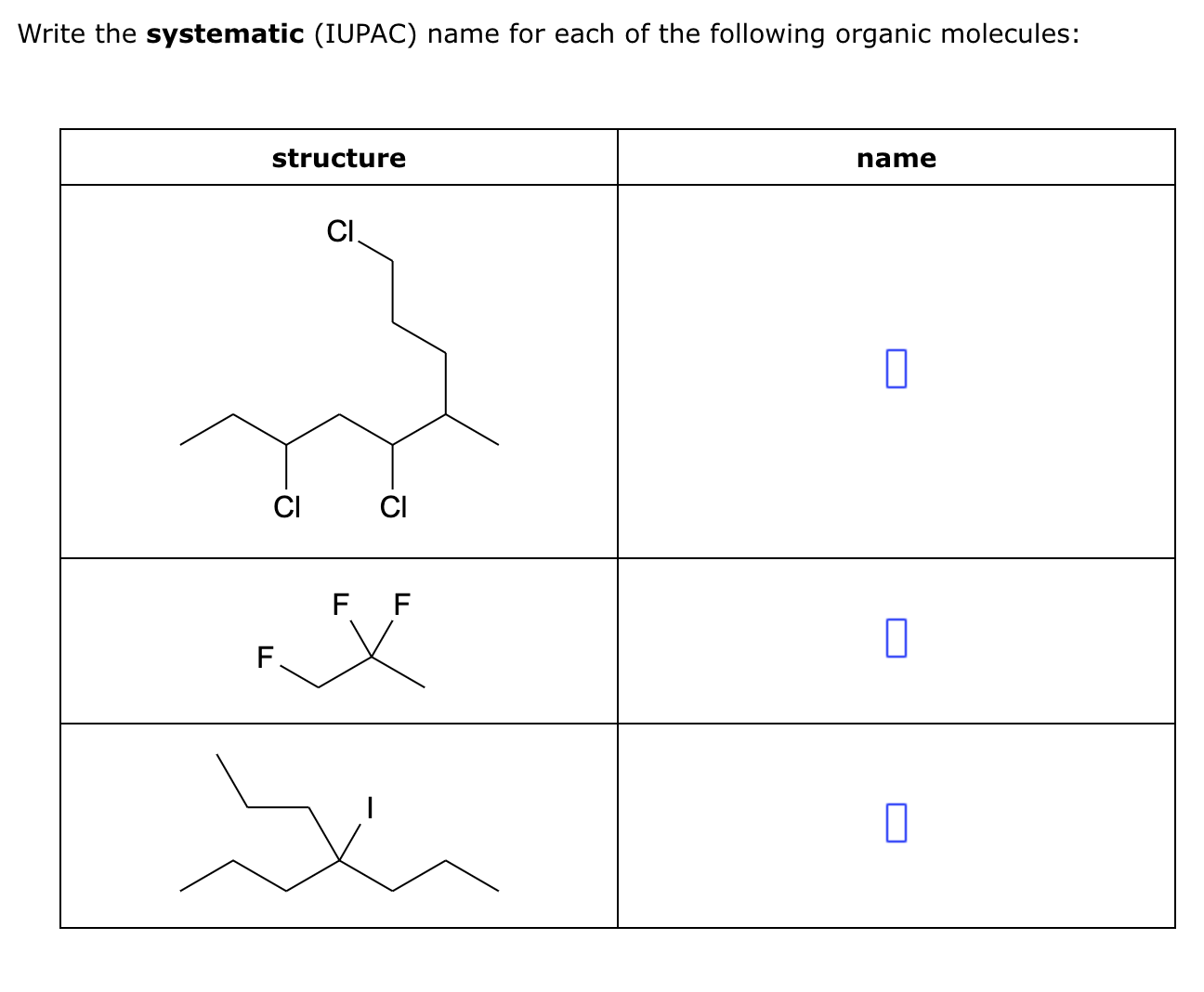 Solved Write the systematic (IUPAC) ﻿name for each of the | Chegg.com