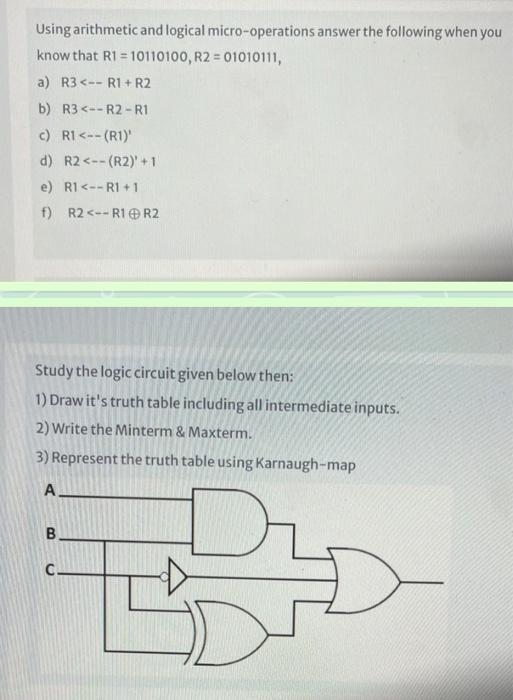 Solved Using arithmetic and logical micro-operations answer | Chegg.com