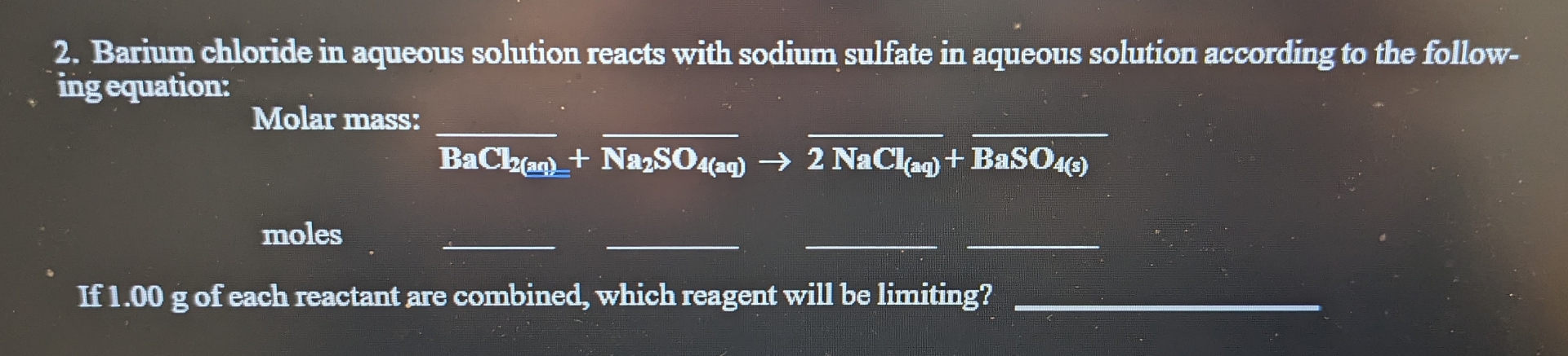Solved Barium chloride in aqueous solution reacts with | Chegg.com