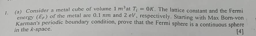 Solved (a) ﻿Consider a metal cube of volume 1m3 ﻿at Ti=0K. | Chegg.com