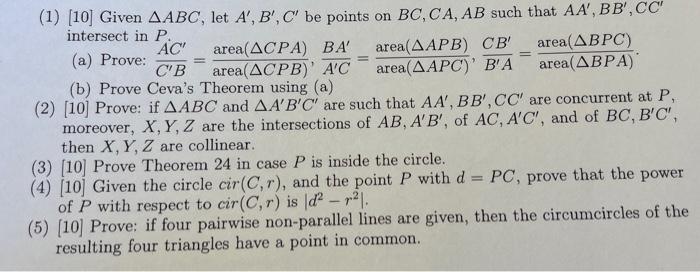 Solved (1) [10] Given ABC, let A′,B′,C′ be points on | Chegg.com