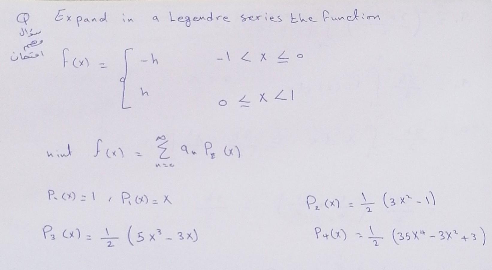 Solved Q Expand in a Legendre series the function | Chegg.com