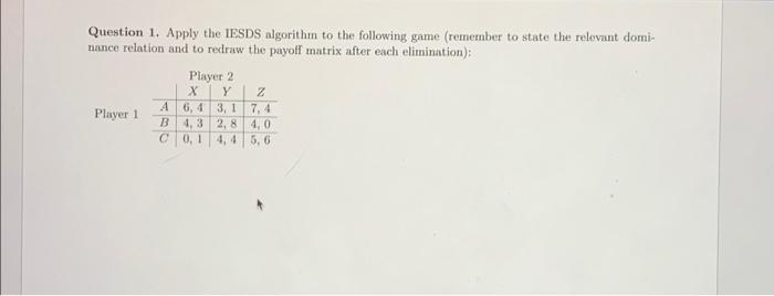 Solved Question 1. Apply the IESDS algorithm to the | Chegg.com