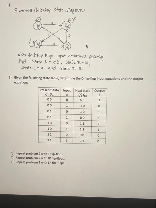 Solved 1) Given the following state diagram: O M 0 Write the | Chegg.com