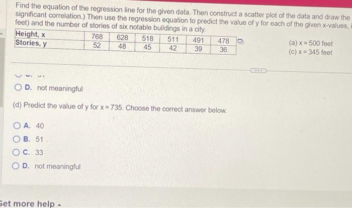 Solved Find the equation of the regression line for the | Chegg.com