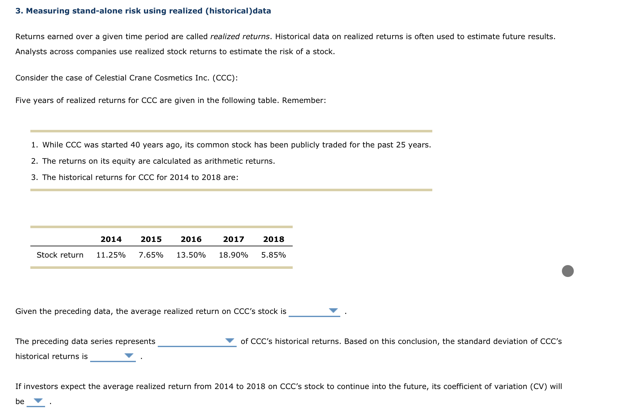 Solved Measuring stand-alone risk using realized | Chegg.com