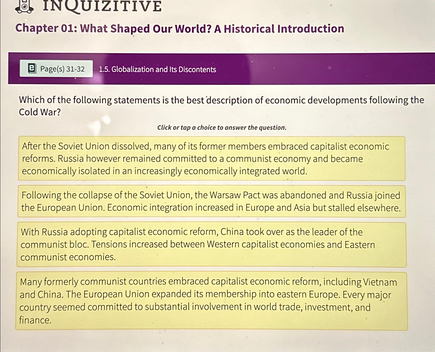 Solved INQUIZITIVEChapter 01: What Shaped Our World? A | Chegg.com