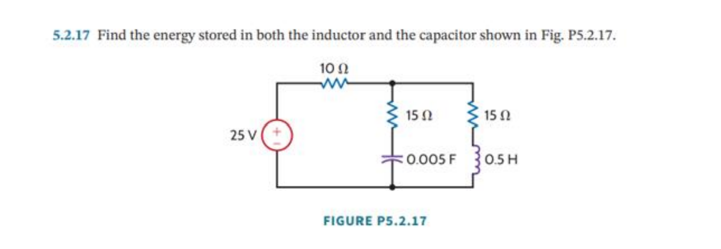 Solved 5.2.17 ﻿Find the energy stored in both the inductor | Chegg.com