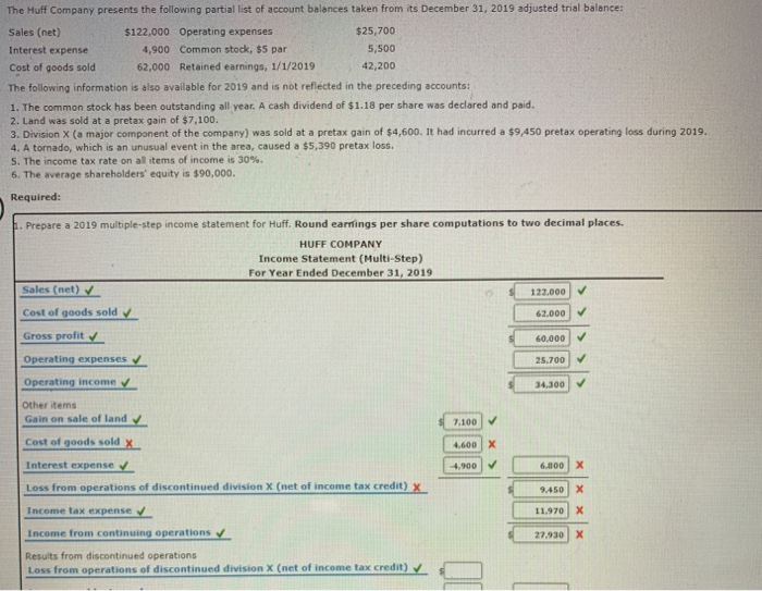 Solved The Huff Company presents the following partial list | Chegg.com