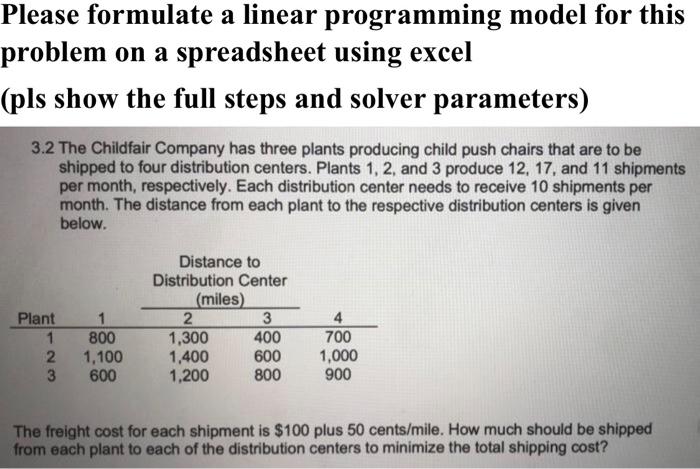 Solved Please formulate a linear programming model for this | Chegg.com