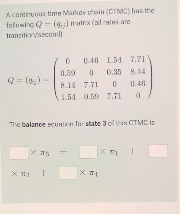 Solved A continuous-time Markov chain (CTMC) has the | Chegg.com