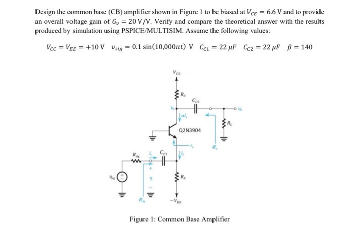 Solved Design the common base (CB) amplifier shown in Figure | Chegg.com
