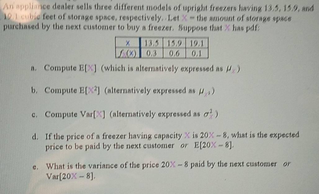 Solved An appliance dealer sells three different models of | Chegg.com