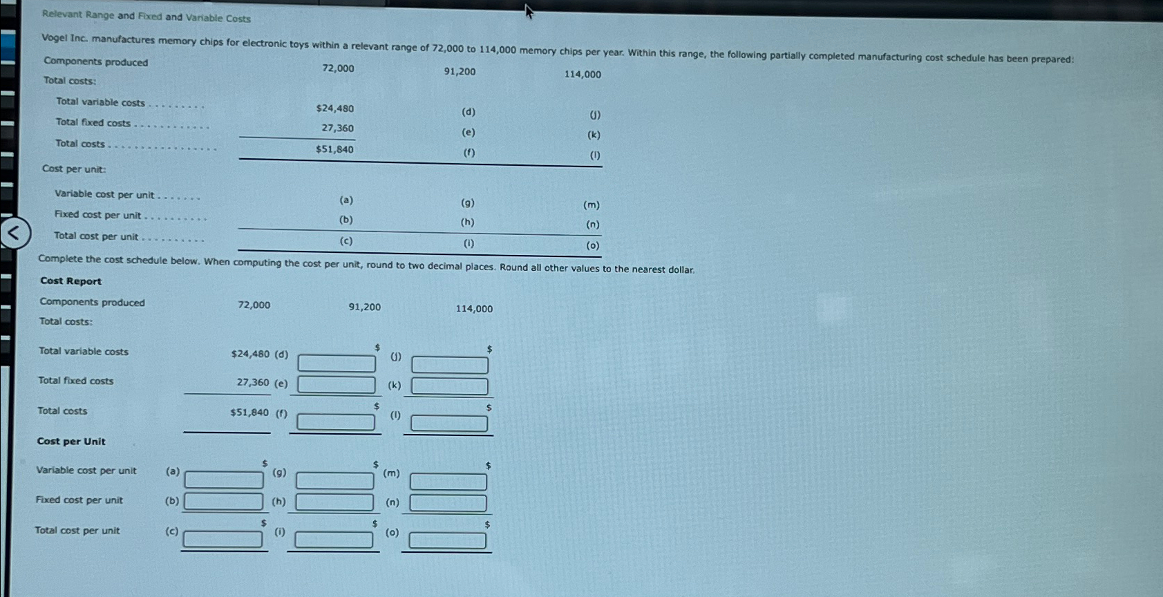 Solved Relevant Range and Fixed and Variable | Chegg.com