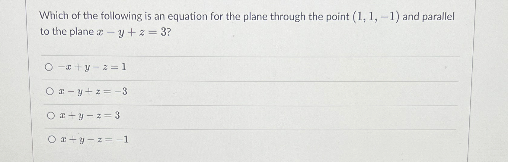 Solved Which of the following is an equation for the plane | Chegg.com