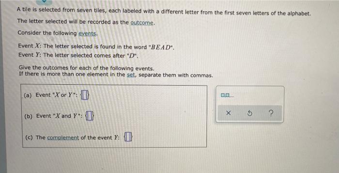 Solved A tile is selected from seven tiles, each labeled | Chegg.com