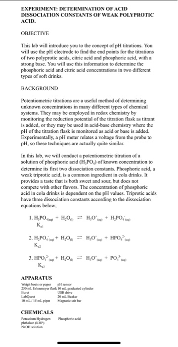 Solved EXPERIMENT: DETERMINATION OF ACID DISSOCIATION | Chegg.com