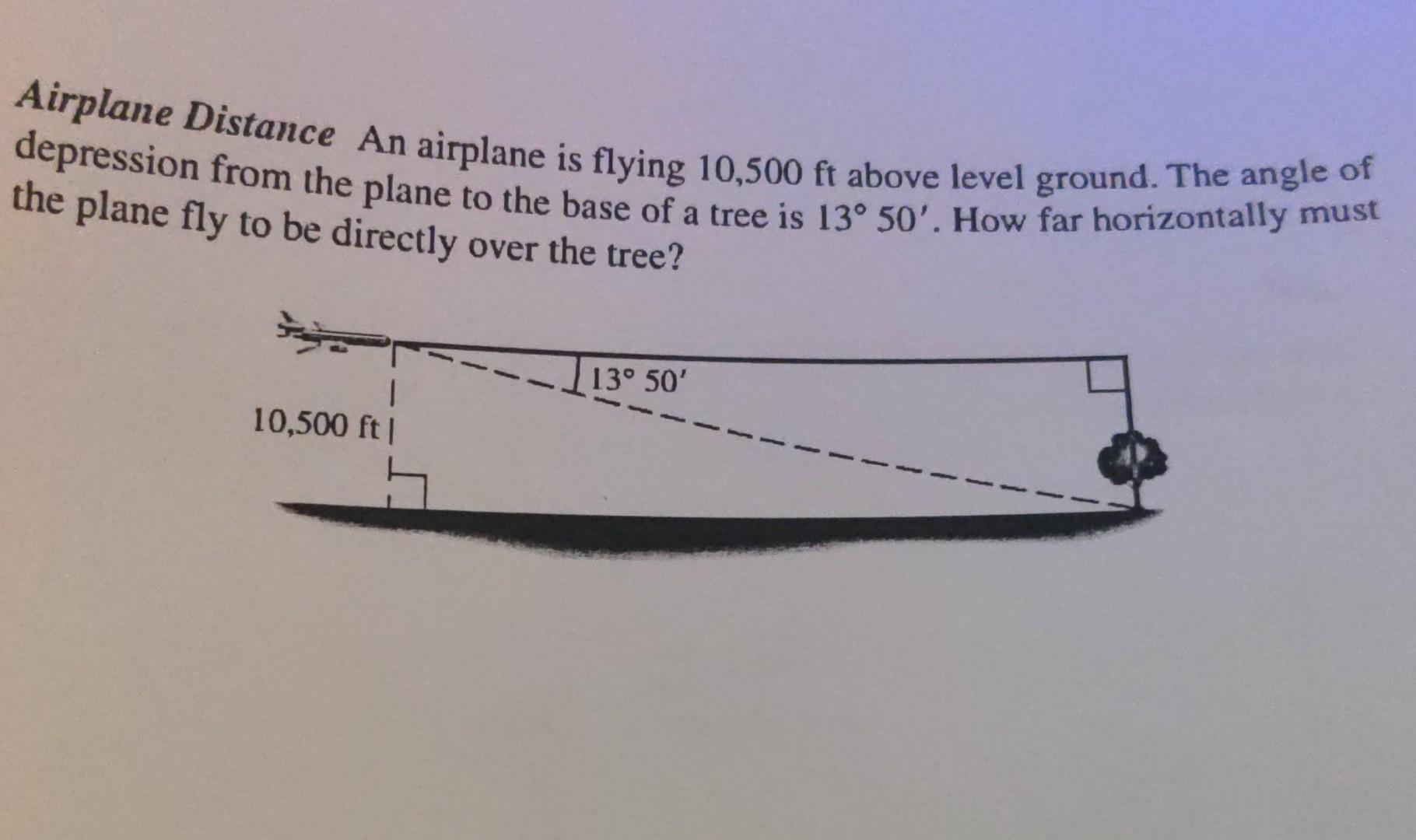 Solved Airplane Distance An airplane is flying 10,500 ft | Chegg.com