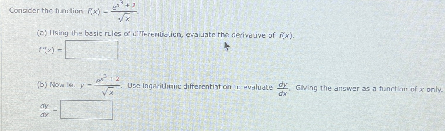 Solved Consider the function f(x)=ex3+2x2(a) ﻿Using the | Chegg.com