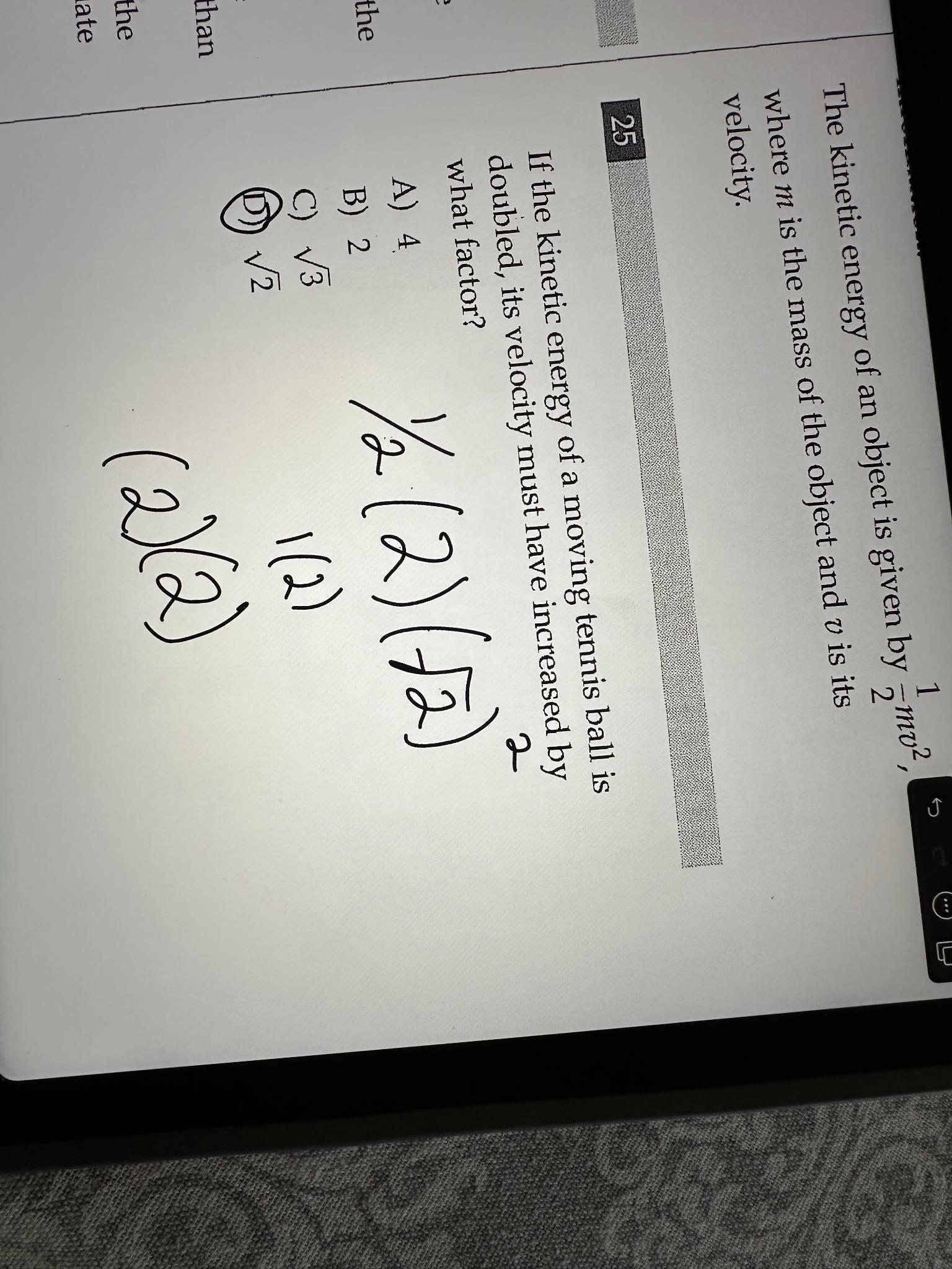 Solved The kinetic energy of an object is given by 12mv2, | Chegg.com